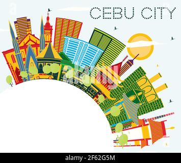 Outline Cebu City Philippines Skyline with Blue Buildings and Copy ...