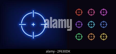 Neon icon set crosshair, focus. Set of red, blue, yellow neon vector ...
