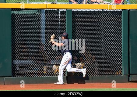 Cleveland Indians left fielder Tyler Krieger (83) makes a catch and ...