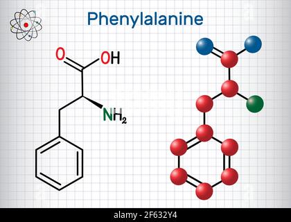 Phenylalanine (lL-phenylalanine, Phe , F) amino acid molecule. Sheet of ...