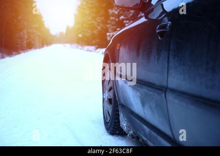 Winter Driving. Driving troughs forest Stock Photo - Alamy