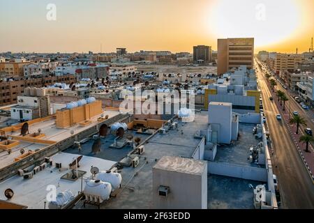 Aerial view of Dammam Street urban city in Sunset background -Dammam ...