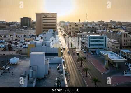 Aerial view of Dammam Street urban city in Sunset background -Dammam ...