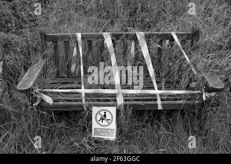 Taped up chairs in lockdown Stock Photo - Alamy