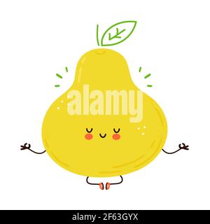 Pear in yoga pose. Cartoon fruit mascot training Stock Vector Image ...