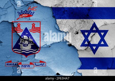 Flags of Haifa and Israel painted on cracked wall Stock Photo - Alamy
