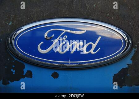 Ford Motor Company emblem on radiator grill of Model T vintage car ...