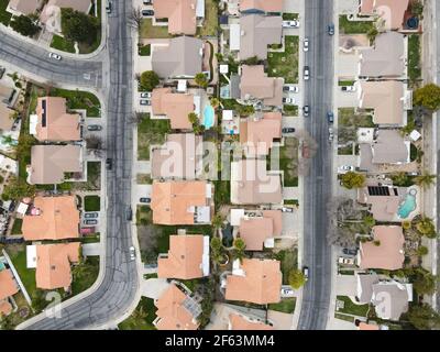 Aerial view of neighborhood in Hemet city in the San Jacinto Valley in ...