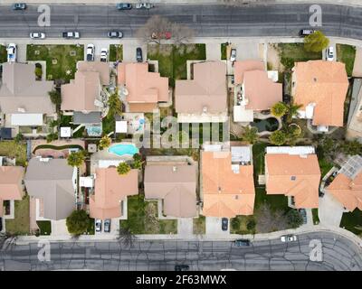 Aerial view of neighborhood in Hemet city in the San Jacinto Valley in ...
