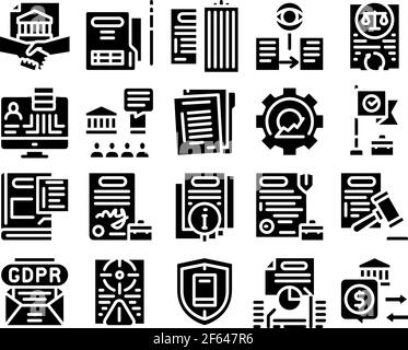 Policies Data Process Glyph Set Vector Illustration Stock Vector Image ...