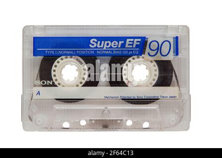 Audio cassette tape SONY EF super 90, side A, isolated on white ...
