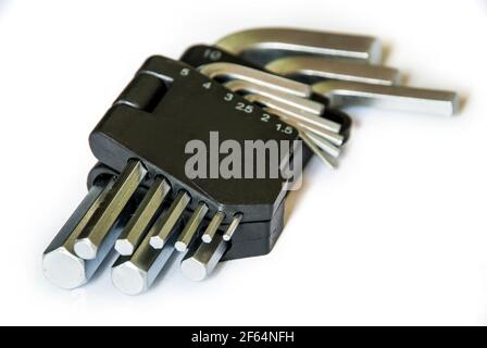 Hex key set isolated on white background. Closeup with clipping path ...