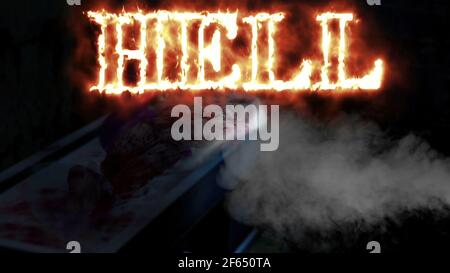 Hell letters on fire word text flames smoke burning. Written in English ...