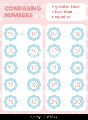 Comparing numbers worksheet practice print sheet. Vector illustration ...