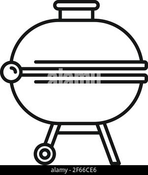 Line style icon of a round brazier with handles standing on tripod over ...