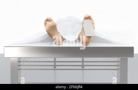 dead body on morgue table with pathologist Stock Photo - Alamy