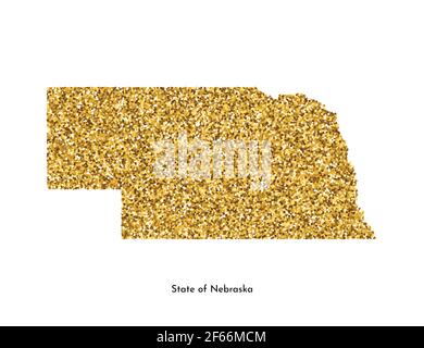 Nebraska map. Us state poster with regions. Shape of Nebraska with us ...