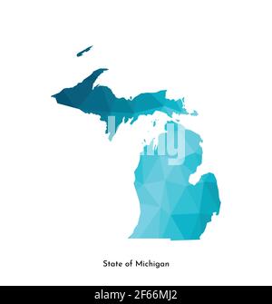 Michigan icon. Polygonal map of the us state in gradient ring. Round ...