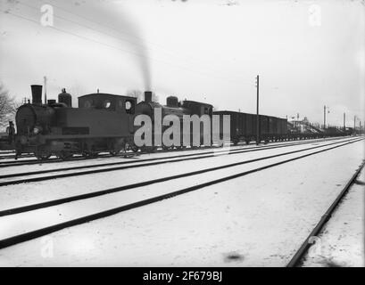 SWB U 13 and SWB F3 43. The steam locomotive with freight train. Steam ...
