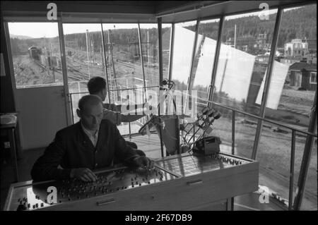 Ranger tower on the Ranger Railway on Angle Station. Freight wagons in ...