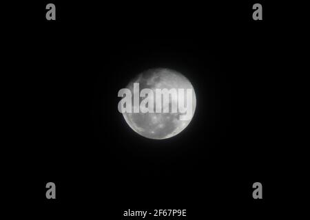 A full moon, known as the Worm Moon is seen above Hadleigh Castle in ...