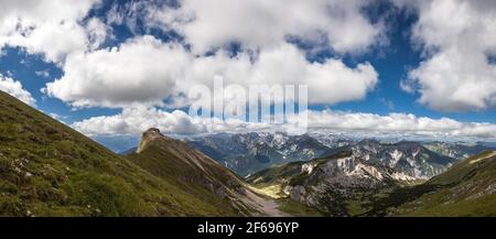 Mountain panorama from Vorderes Sonnwendjoch mountain, Rofan, Tyrol ...