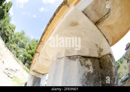 The theatre of the Amphiareion oropos Greece,Close up Marble thrones ...