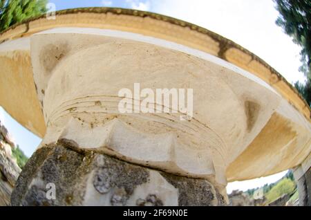 The theatre of the Amphiareion oropos Greece,Close up Marble thrones ...