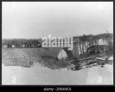 Bridge building over the Pite River at Sikfors on the line between ...