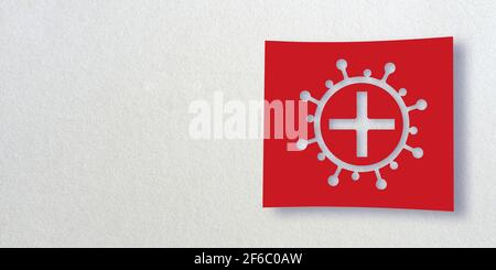 Corona emergency warning sign on blue background in german Stock Photo ...