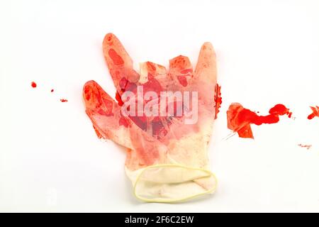 Red bloodshot in glove hand on A word HIV on white background Stock ...