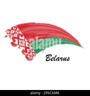 Watercolor painting flag of Belarus. Hand drawing brush stroke Stock ...