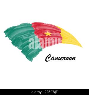 Watercolor painting flag of Cameroon. Hand drawing brush stroke Stock ...