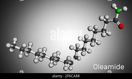 Oleamide molecule. It is fatty amide derived from oleic acid. Skeletal ...