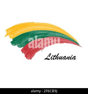 Watercolor painting flag of Lithuania. Hand drawing brush stroke Stock ...