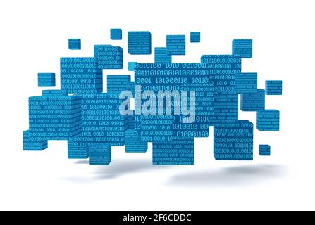 Concept of Internet and networking with digital cube figure on dark ...