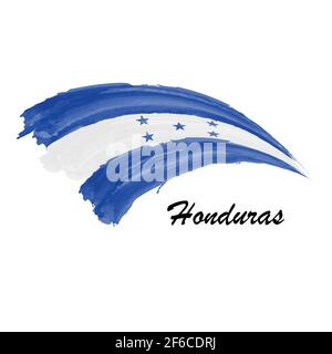 Watercolor painting flag of Honduras. Hand drawing brush stroke Stock ...