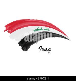Watercolor painting flag of Iraq. Hand drawing brush stroke Stock ...