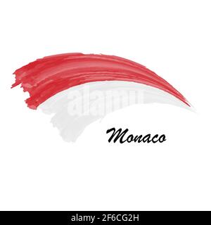 Watercolor painting flag of Monaco. Hand drawing brush stroke Stock ...