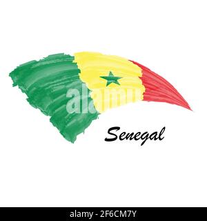 Watercolor painting flag of Senegal. Hand drawing brush stroke Stock ...