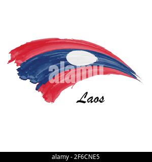 Watercolor painting flag of Laos. Hand drawing brush stroke Stock ...