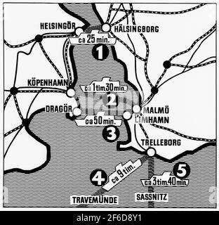 Map of five fine ferry trails, reproduction Swedish Stock Photo - Alamy