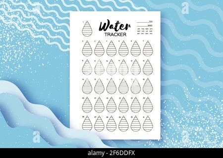 Vector illustration of Daily Water Tracker template in blue colors ...