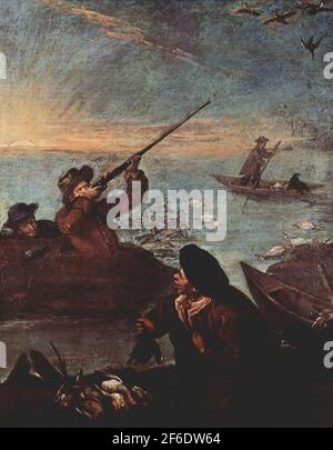 Hunters shooting ducks Stock Photo - Alamy