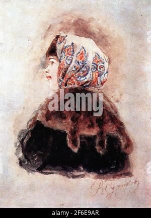 Vasily Surikov - head young lady 1890 Stock Photo - Alamy