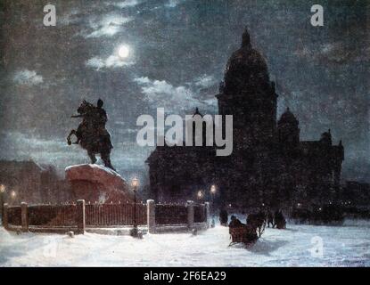 Vasily Surikov - view monument peter i senate square st petersburg 1870 ...