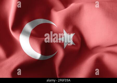 3d rendering of realistic waving Turkey or Turkish flag, isolated on ...