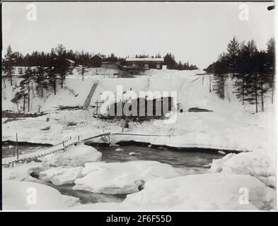 The railway bridge is built over the Pite River at Sikfors on the line ...