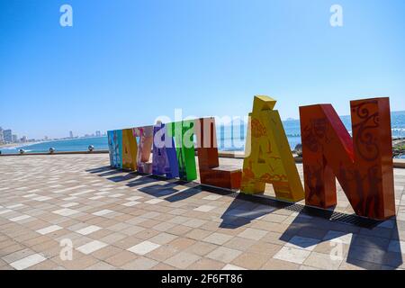 Monomental colored letters in Mazatlan, Sinaloa, Mexico. Tourist ...
