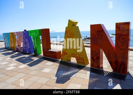 Monomental colored letters in Mazatlan, Sinaloa, Mexico. Tourist ...